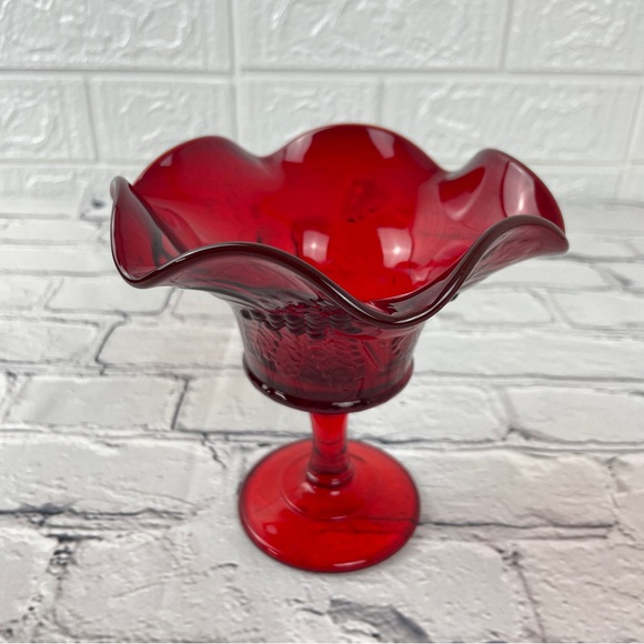 Dining | Ruby Red Fluted Art Glass Compote Candy Dish With Strawberry ...